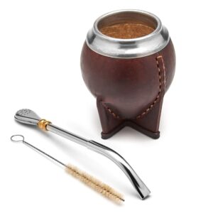 BALIBETOV Complete Yerba Mate Kit - Handmade Matera Bag, Mate Gourd, Thermos, Yerba Container, Bombilla and Cleaning Brush Included - Premium Argentine Mate Set