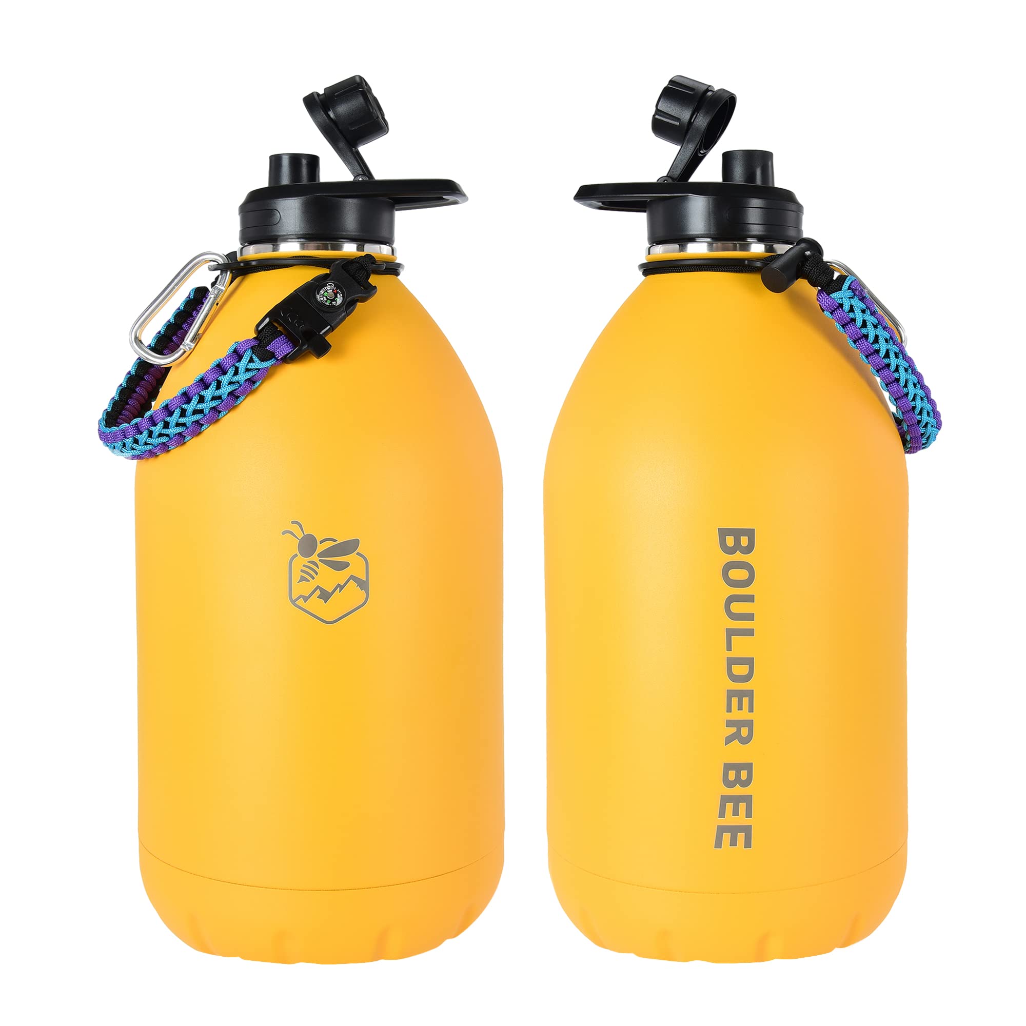 Boulder Bee | 128 oz Insulated Water Bottles with Handle | Stainless Steel Thermos for Hot & Cold Drinks | Double Vacuum Walled | Large Metal Jug for Travel, Hiking, Camping (Yellow)