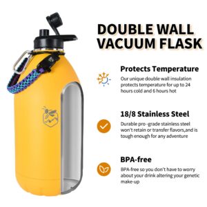 Boulder Bee | 128 oz Insulated Water Bottles with Handle | Stainless Steel Thermos for Hot & Cold Drinks | Double Vacuum Walled | Large Metal Jug for Travel, Hiking, Camping (Yellow)