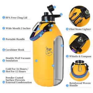 Boulder Bee | 128 oz Insulated Water Bottles with Handle | Stainless Steel Thermos for Hot & Cold Drinks | Double Vacuum Walled | Large Metal Jug for Travel, Hiking, Camping (Yellow)