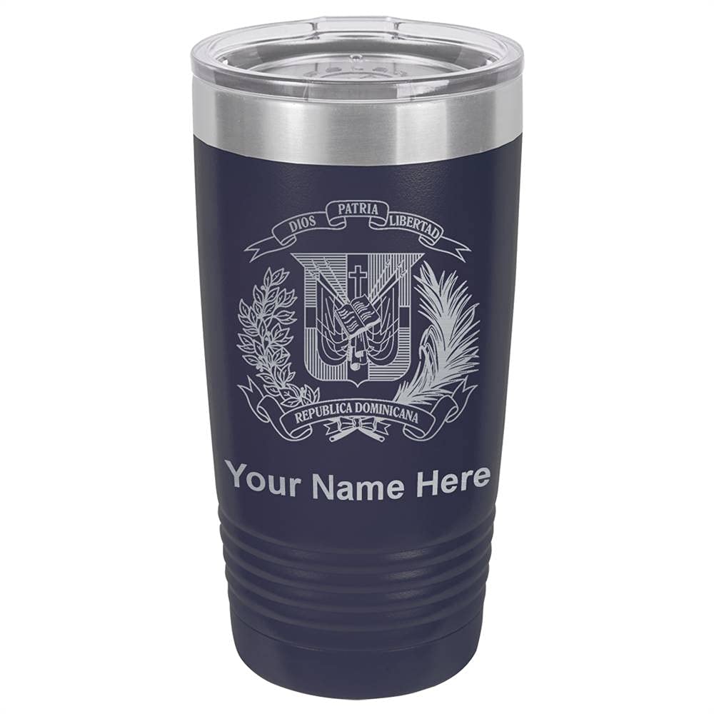 LaserGram 20oz Vacuum Insulated Tumbler Mug, Coat of Arms Dominican Republic, Personalized Engraving Included (Navy Blue)