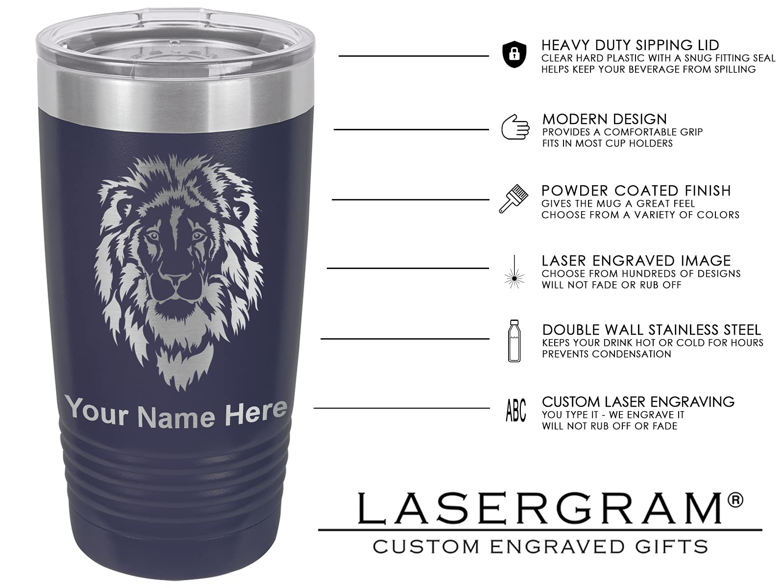 LaserGram 20oz Vacuum Insulated Tumbler Mug, Coat of Arms Dominican Republic, Personalized Engraving Included (Navy Blue)