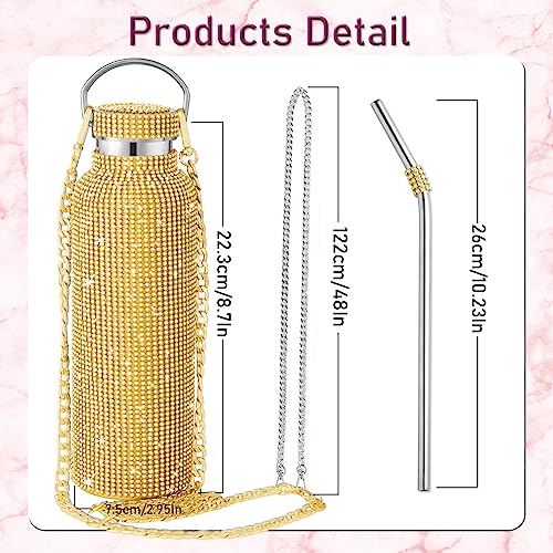 Bling Water Bottle Bling Rhinestone,17oz Diamond Water Bottle, Stainless Steel Thermal Bottle,Bling Water Tumbler with Chain, Glitter Water Bottle for Women Girls. (500ml, Pink)