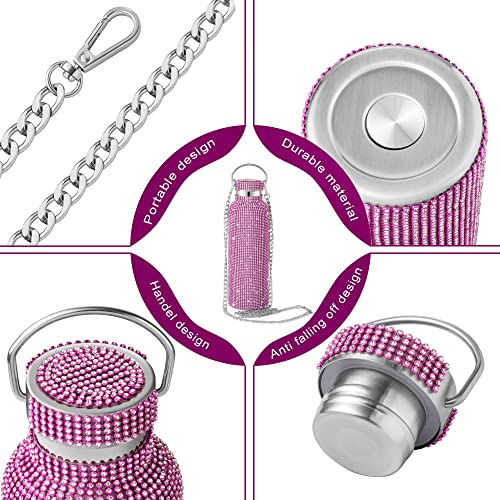 Bling Water Bottle Bling Rhinestone,17oz Diamond Water Bottle, Stainless Steel Thermal Bottle,Bling Water Tumbler with Chain, Glitter Water Bottle for Women Girls. (500ml, Pink)