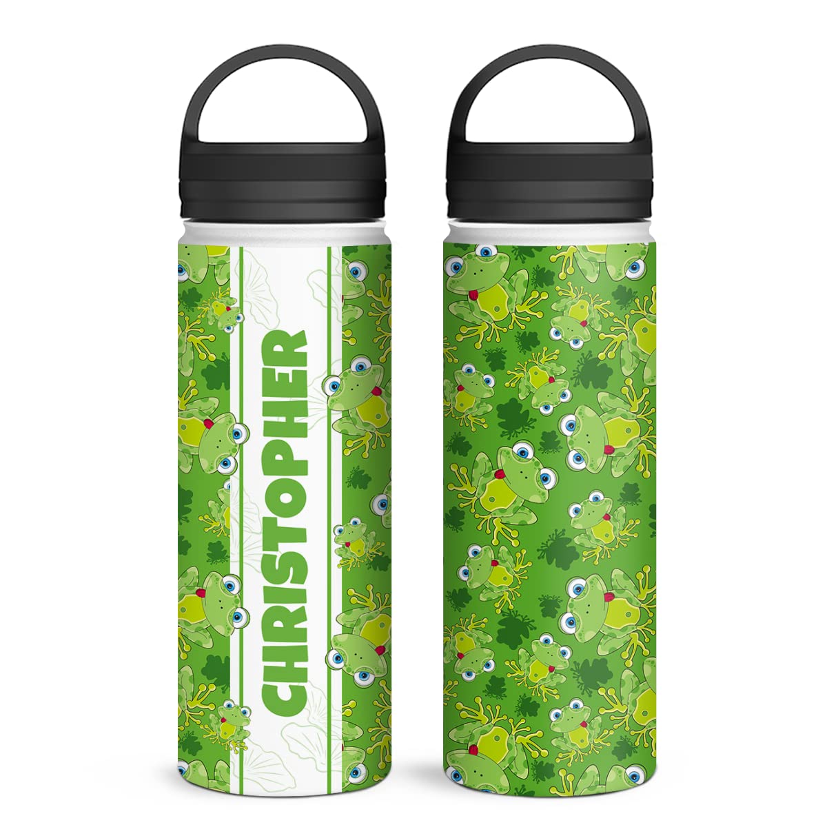 winorax Personalized Frog Pattern Design Water Bottle for Girls Kids Sports Bottles 12oz 18oz 32oz Insulated Stainless Steel Travel Cup Birthday Christmas Back To School Gift for Animal Lovers