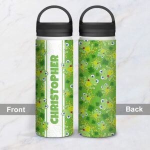 winorax Personalized Frog Pattern Design Water Bottle for Girls Kids Sports Bottles 12oz 18oz 32oz Insulated Stainless Steel Travel Cup Birthday Christmas Back To School Gift for Animal Lovers