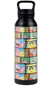 spongebob official spongebob tile pattern 24 oz insulated canteen water bottle, leak resistant, vacuum insulated stainless steel with loop cap