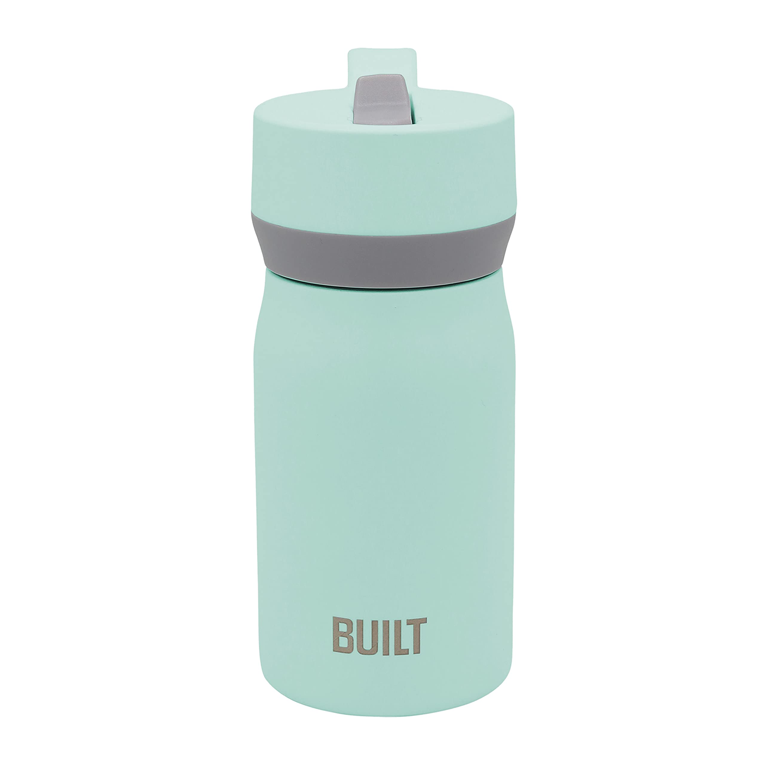 BUILT Cascade Double Wall Vacuum Insulated Stainless Steel Wide Mouth Water Bottle with Comfort Grip and Straw Lid and Carry Handle, 12 Ounces