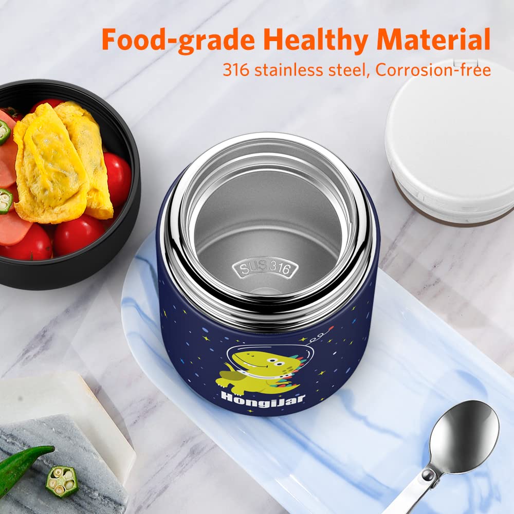 HongiJar Insulated Food Jar, Thermos Lunch Container Hot Leak Proof Bento Box with Foldable Spoon, Double Wall Vacuum Stainless Steel Thermal Storage