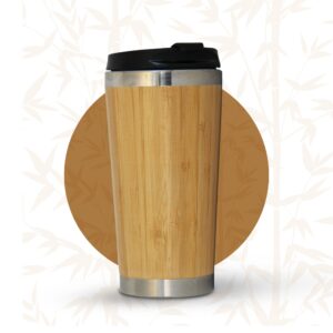 MOZEN 15oz Drinking Cup For Women and Men, Spill Proof, Reusable Drinking Cup with Lid, Stainless Steel Cup Made with Real Bamboo, Durable Travel Cup, Easy to Drink from