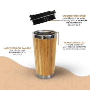 MOZEN 15oz Drinking Cup For Women and Men, Spill Proof, Reusable Drinking Cup with Lid, Stainless Steel Cup Made with Real Bamboo, Durable Travel Cup, Easy to Drink from