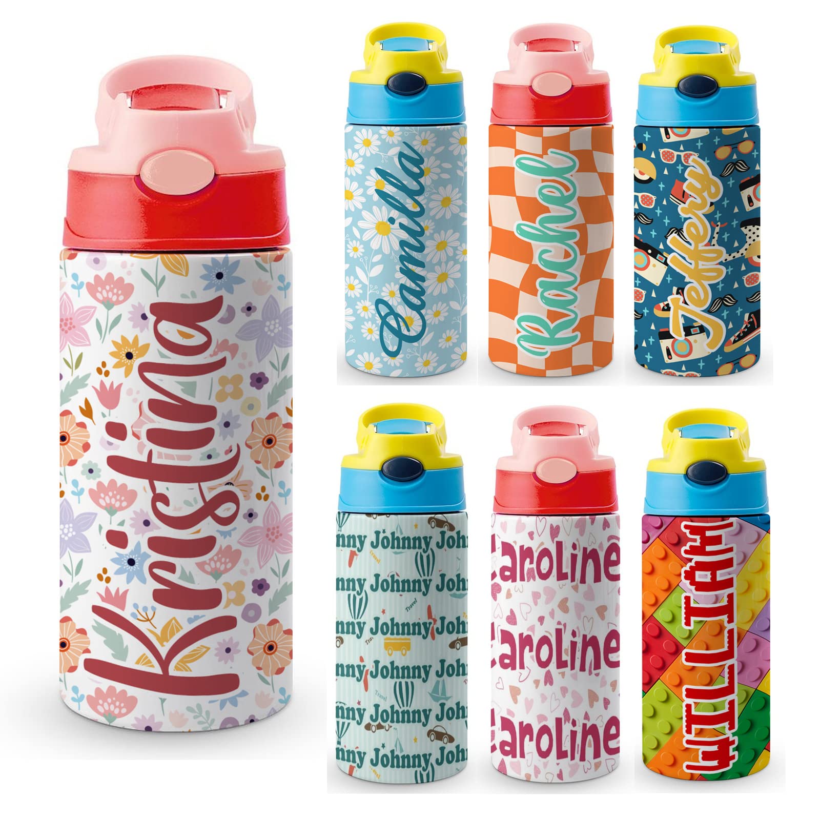 Personalized 16.9oz Printed Water Bottle for Women Men with Straw | Custom Insulated Sports Water Bottle with Name | Customized Christmas Birthday Gift Cup for Adults Son Daughter School Office Travel