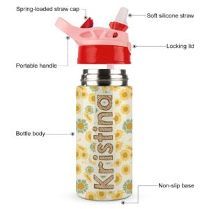 Personalized 16.9oz Printed Water Bottle for Women Men with Straw | Custom Insulated Sports Water Bottle with Name | Customized Christmas Birthday Gift Cup for Adults Son Daughter School Office Travel