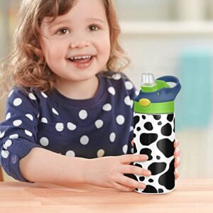 Kigai Cow Print Kids Water Bottle, BPA-Free Vacuum Insulated Stainless Steel Water Bottle with Straw Lid Double Walled Leakproof Flask for Girls Boys Toddlers, 12Oz