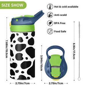 Kigai Cow Print Kids Water Bottle, BPA-Free Vacuum Insulated Stainless Steel Water Bottle with Straw Lid Double Walled Leakproof Flask for Girls Boys Toddlers, 12Oz