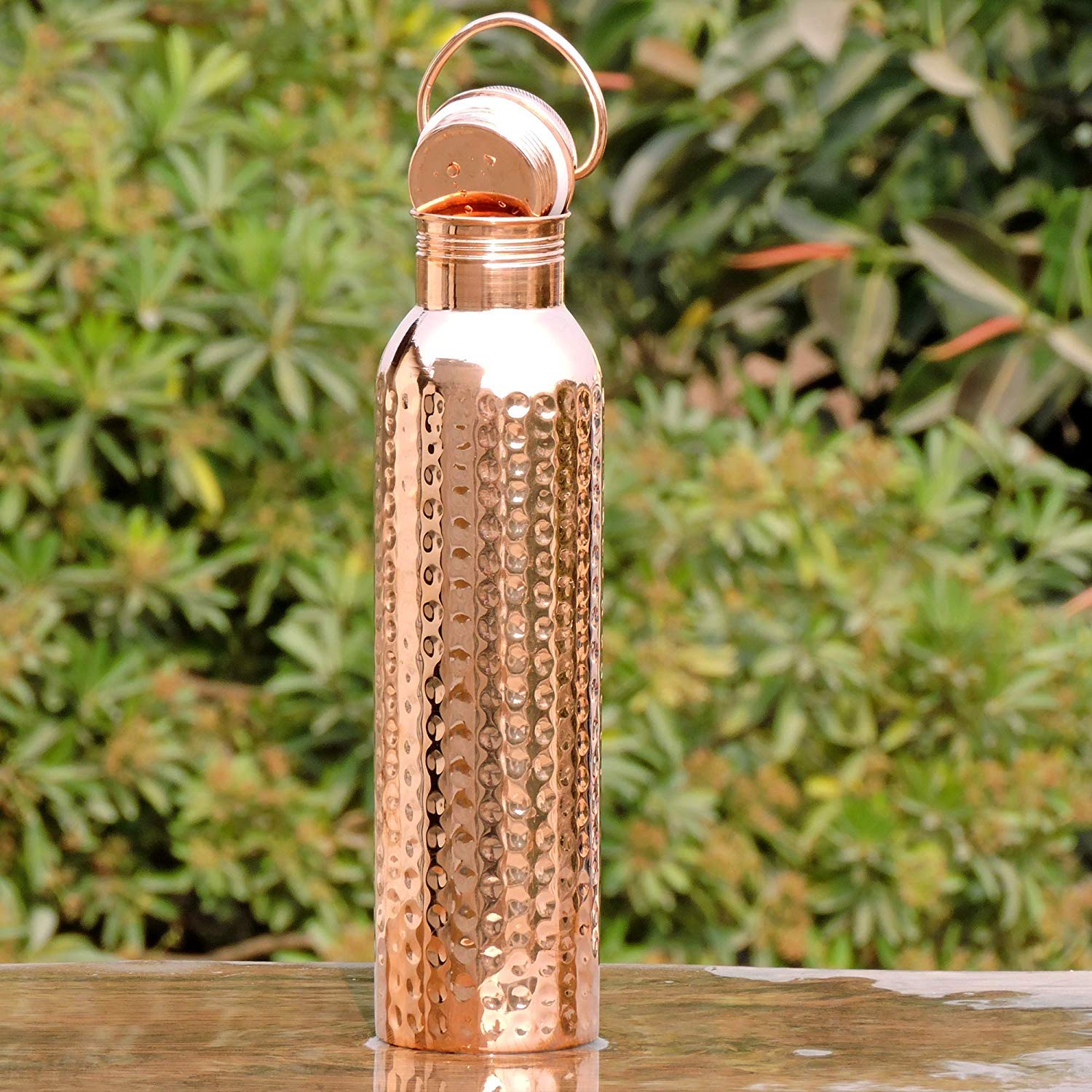 Hammered Pure Copper Water Bottle with HANDLE Joint Free with Ayurvedic Benefited 100% Pure and Leak Proof Bottle 33.84 US FL Ounce Capacity