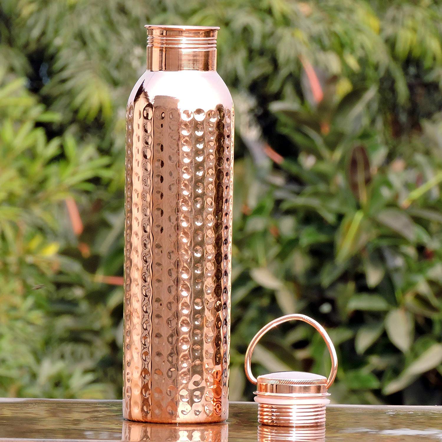 Hammered Pure Copper Water Bottle with HANDLE Joint Free with Ayurvedic Benefited 100% Pure and Leak Proof Bottle 33.84 US FL Ounce Capacity