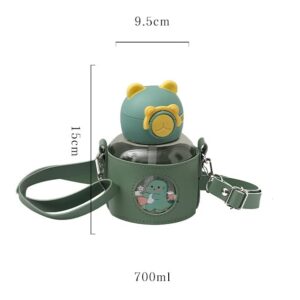 MANMU Kawaii Water Bottle Cute Pot Belly Cup with Cup Sleeve with Straw Portable Cute Water Bottle(Green,700ML)