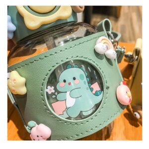 MANMU Kawaii Water Bottle Cute Pot Belly Cup with Cup Sleeve with Straw Portable Cute Water Bottle(Green,700ML)