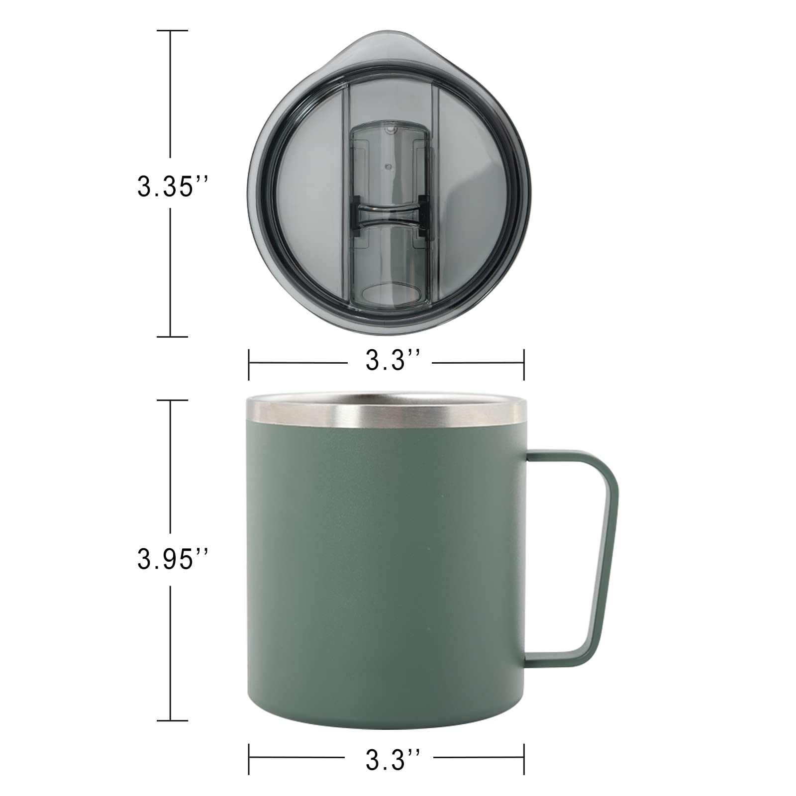 Innopack Insulated Coffee Mug with Handle, 13oz Stainless Steel Togo Coffee Travel Mug, Reusable and Durable Double Wall Coffee Cup, Powder Coated Green