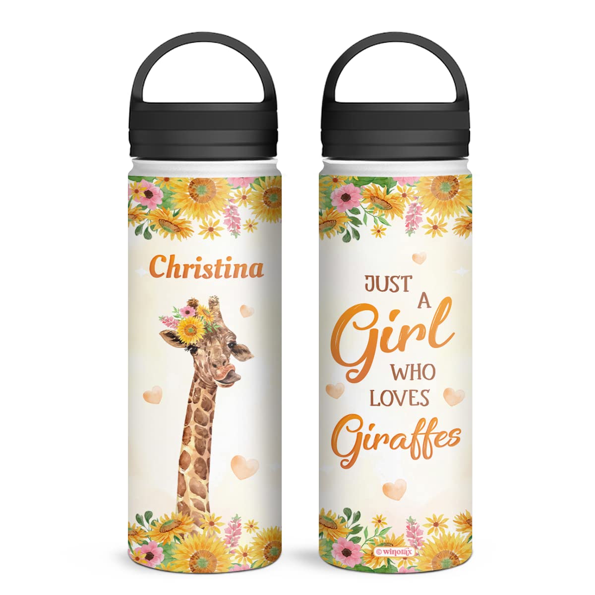 winorax Personalized Giraffe Water Bottle Giraffes Insulated Stainless Steel Sports Travel Coffee Bottles 12oz 18oz 32oz Back To School Birthday Christmas Gifts for Women Kids Animal Lovers