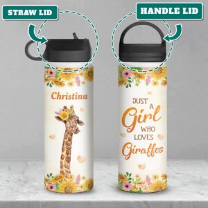 winorax Personalized Giraffe Water Bottle Giraffes Insulated Stainless Steel Sports Travel Coffee Bottles 12oz 18oz 32oz Back To School Birthday Christmas Gifts for Women Kids Animal Lovers