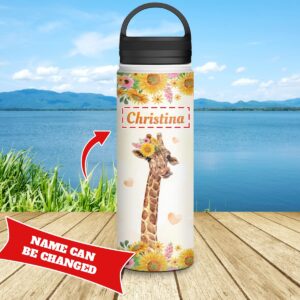 winorax Personalized Giraffe Water Bottle Giraffes Insulated Stainless Steel Sports Travel Coffee Bottles 12oz 18oz 32oz Back To School Birthday Christmas Gifts for Women Kids Animal Lovers