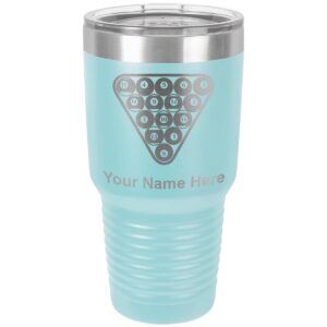 lasergram 30oz vacuum insulated tumbler mug, billiard balls, personalized engraving included (light blue)