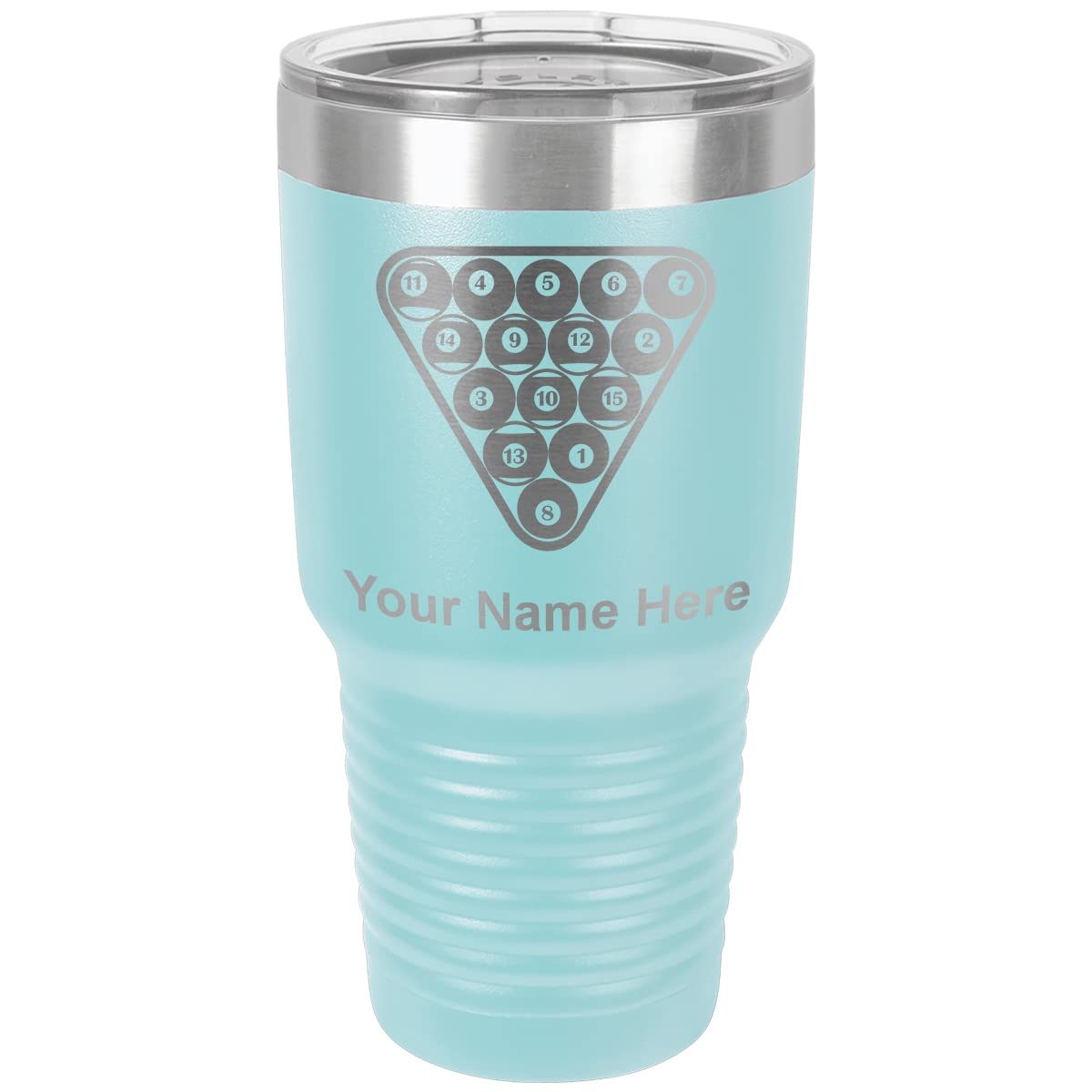 LaserGram 30oz Vacuum Insulated Tumbler Mug, Billiard Balls, Personalized Engraving Included (Light Blue)