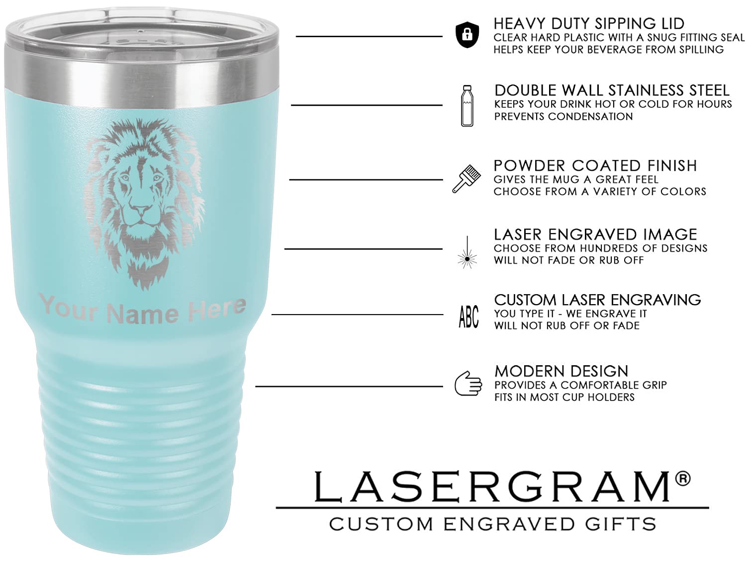 LaserGram 30oz Vacuum Insulated Tumbler Mug, Billiard Balls, Personalized Engraving Included (Light Blue)