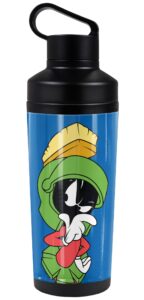 looney tunes official marvin the martian 18 oz insulated water bottle, leak resistant, vacuum insulated stainless steel with 2-in-1 loop cap