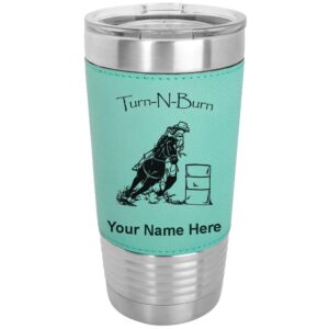 lasergram 20oz vacuum insulated tumbler mug, barrel racer turn n burn, personalized engraving included (faux leather, teal)