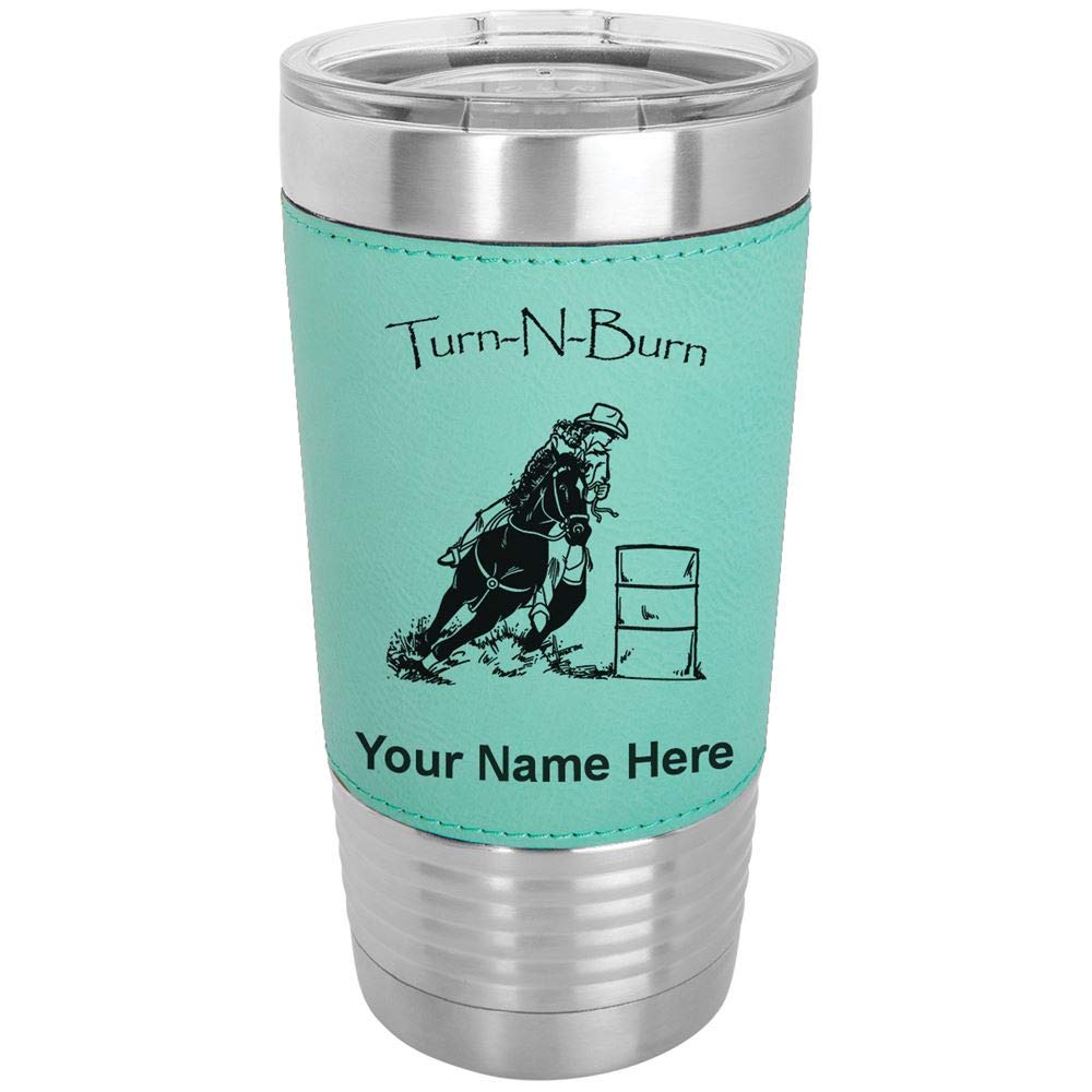 LaserGram 20oz Vacuum Insulated Tumbler Mug, Barrel Racer Turn N Burn, Personalized Engraving Included (Faux Leather, Teal)