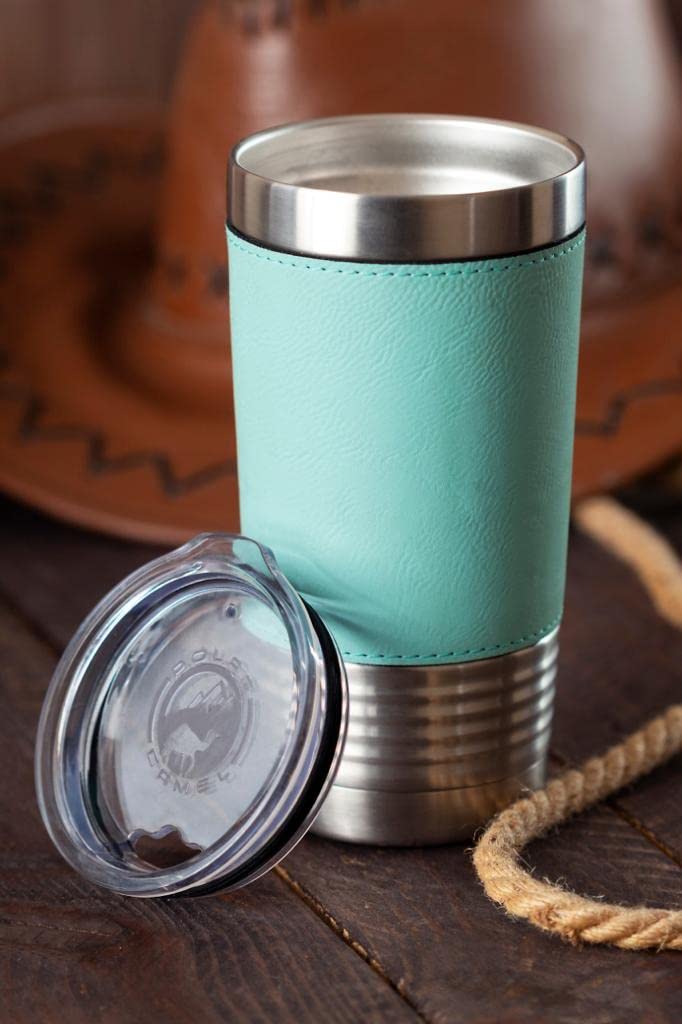 LaserGram 20oz Vacuum Insulated Tumbler Mug, Barrel Racer Turn N Burn, Personalized Engraving Included (Faux Leather, Teal)