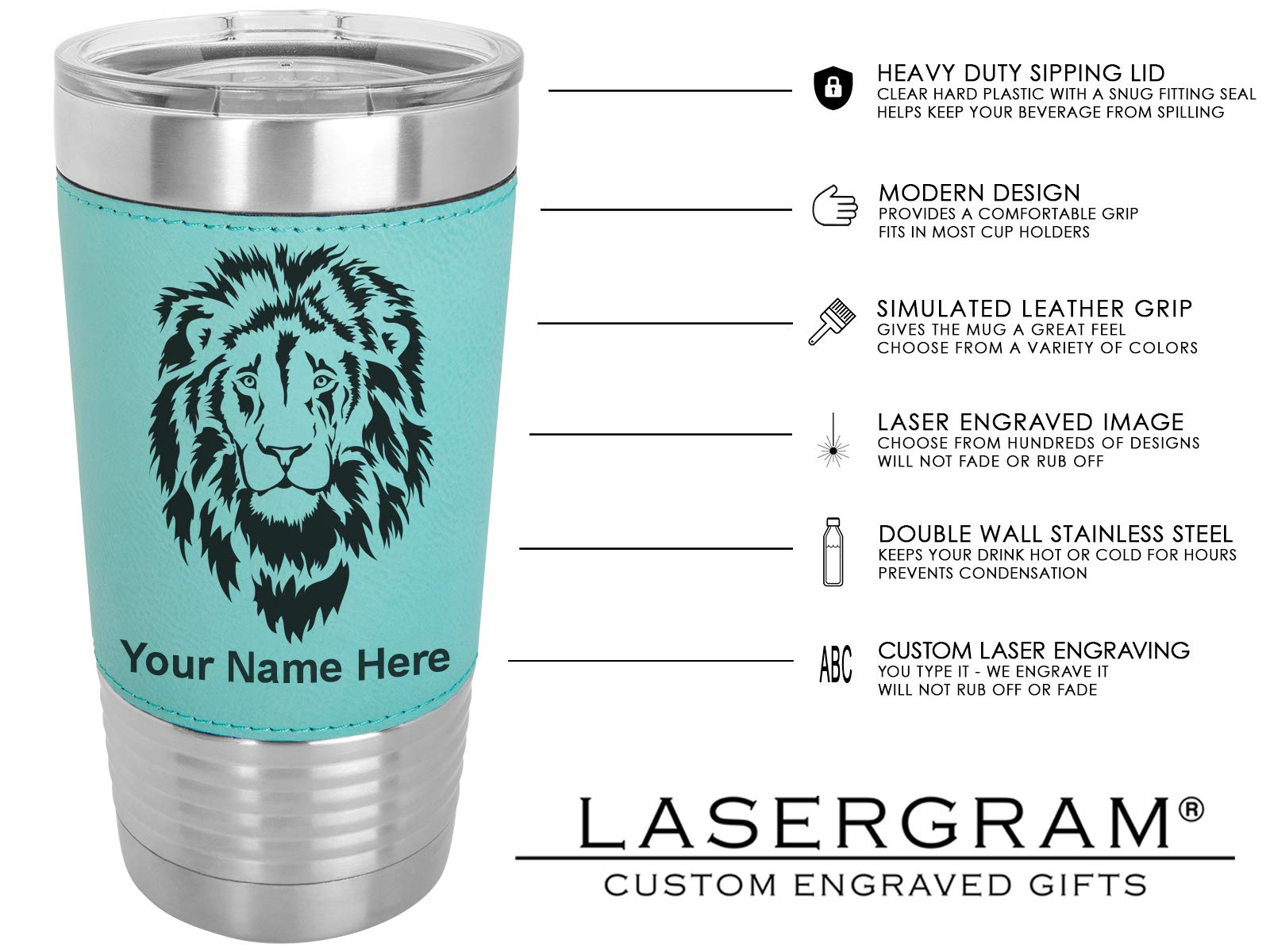 LaserGram 20oz Vacuum Insulated Tumbler Mug, Barrel Racer Turn N Burn, Personalized Engraving Included (Faux Leather, Teal)