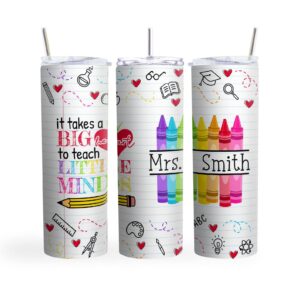 20oz Skinny Tumbler Personalized Teacher Gift - Stainless Steel Double Wall Insulated Cup With Lid And Straw