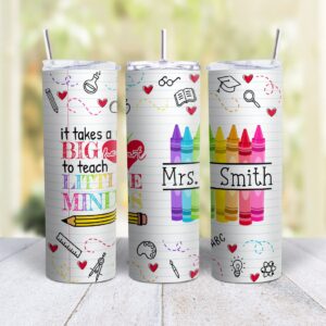 20oz Skinny Tumbler Personalized Teacher Gift - Stainless Steel Double Wall Insulated Cup With Lid And Straw