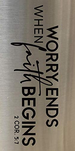 Double-Walled Insulated Stainless-Steel 20 oz Travel Mug | Worry ends when faith begins 2 Cor 5:7 | Accommodates Hot or Cold Drinks | Spill-proof lid with locking mechanism so drinks will not leak