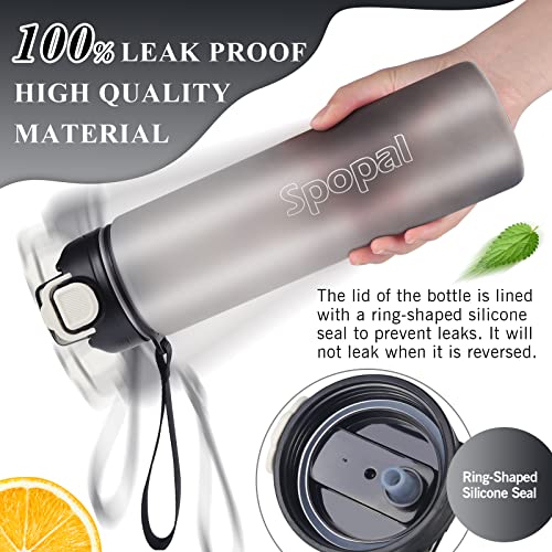 Spopal Motivational Water Bottle, [Leakproof] 32 Oz Plastic Water Bottle with Straw, [BPA Free] Reusable Sports Water Bottle, Ideal Gift for Gym,Fitness,Hiking, Travel,Outdoor Sports (Black)