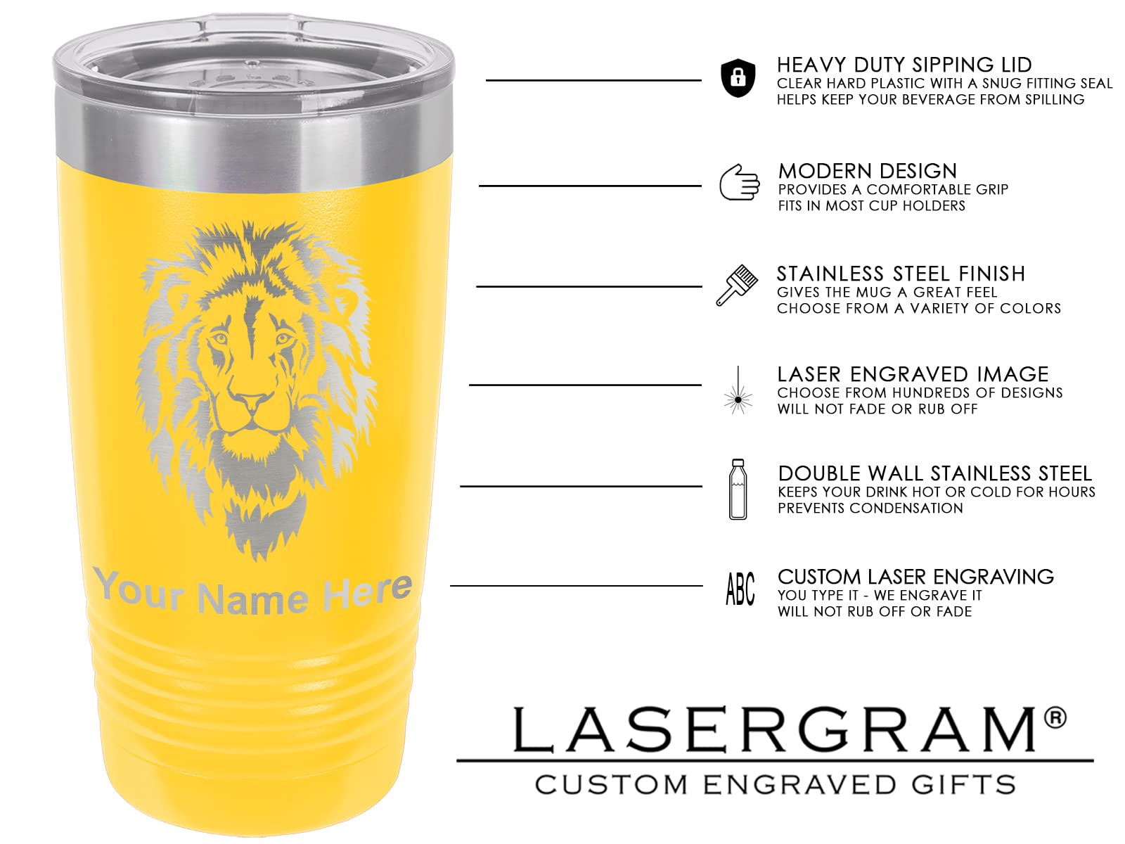 LaserGram 20oz Vacuum Insulated Tumbler Mug, Dancer, Personalized Engraving Included (Yellow)