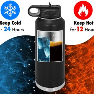 Personalized Water Bottles 32oz with Flip-Top Lid and Straw, Customized Vacuum Insulated Flask, Stainless Steel Sports Double Wall Thermos, Your Logo Name and Text Engraved in USA (Black, 32 oz.)