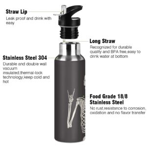 Funny Skull Water Bottle with Straw Lid, Funny Skeleton 20 Oz Stainless Steel Insulated Keeps Hot and Cold Bottle, Leakproof Sports Gym Cycling Outdoor Water Flask Thermos Bottle