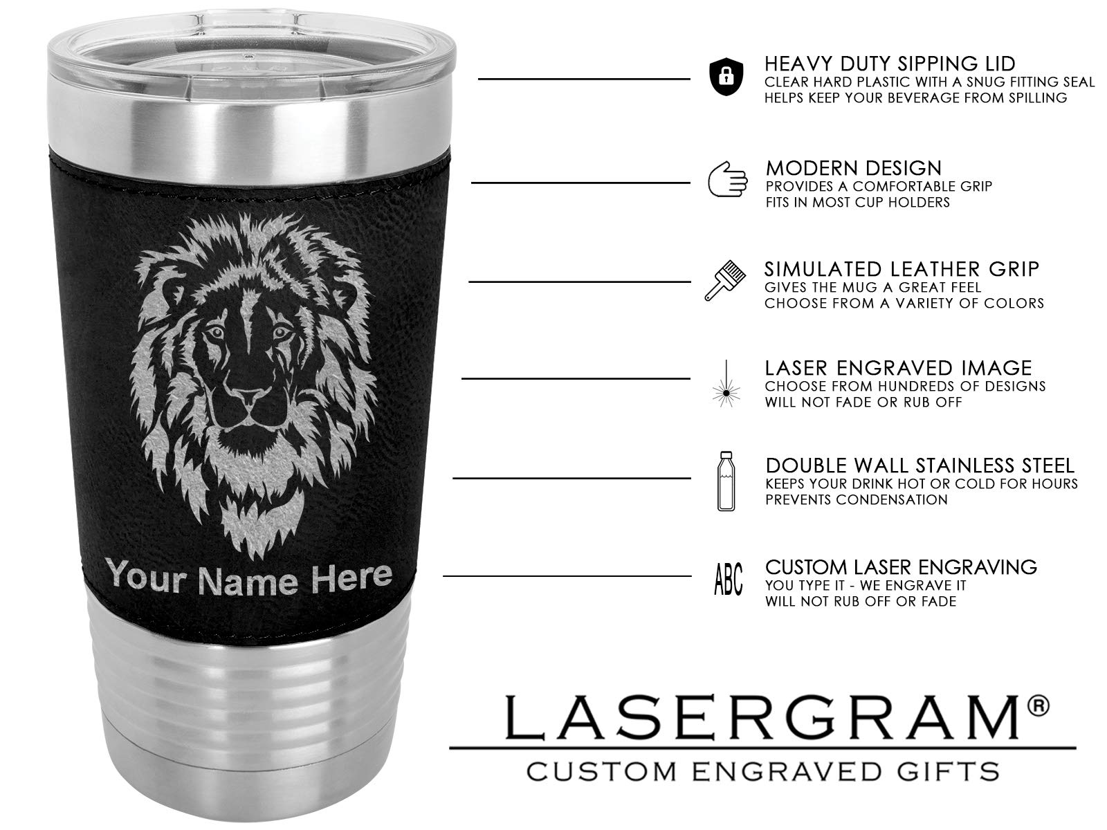 LaserGram 20oz Vacuum Insulated Tumbler Mug, Horse Racing, Personalized Engraving Included (Faux Leather, Black)