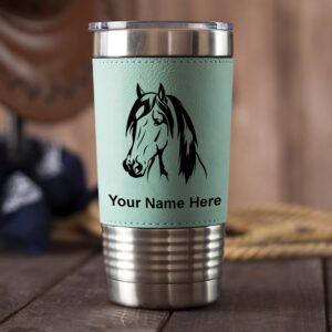 LaserGram 20oz Vacuum Insulated Tumbler Mug, Horse Racing, Personalized Engraving Included (Faux Leather, Black)