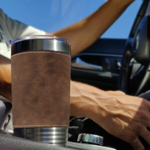 LaserGram 20oz Vacuum Insulated Tumbler Mug, Bronco Rider, Personalized Engraving Included (Faux Leather, Rustic)