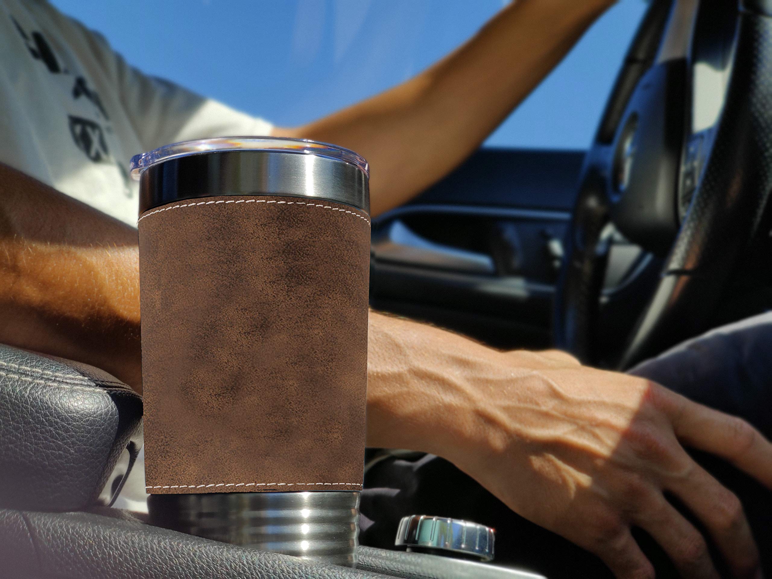 LaserGram 20oz Vacuum Insulated Tumbler Mug, Bronco Rider, Personalized Engraving Included (Faux Leather, Rustic)