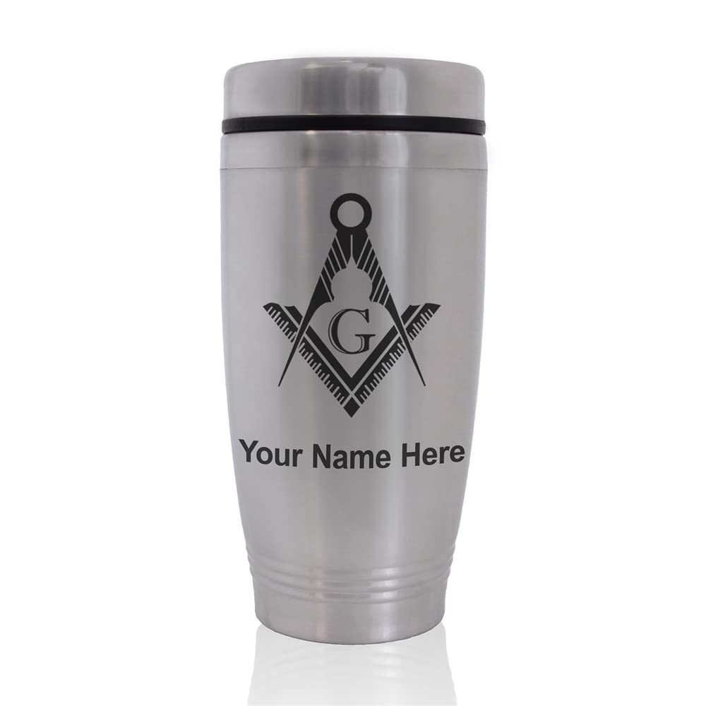 SkunkWerkz Commuter Travel Mug, Freemason Symbol, Personalized Engraving Included