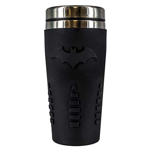 Paladone PP4380BM Batman Travel Mug | Reuseable Commuter Cup Coffee & Tea Flask | Easy Clean | Double Walled Insulation | 450ML Capacity | Spill Proof, Black, 9 x 9 x 18 cm