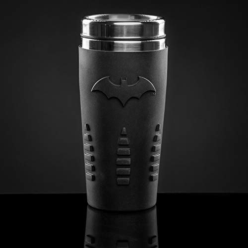 Paladone PP4380BM Batman Travel Mug | Reuseable Commuter Cup Coffee & Tea Flask | Easy Clean | Double Walled Insulation | 450ML Capacity | Spill Proof, Black, 9 x 9 x 18 cm