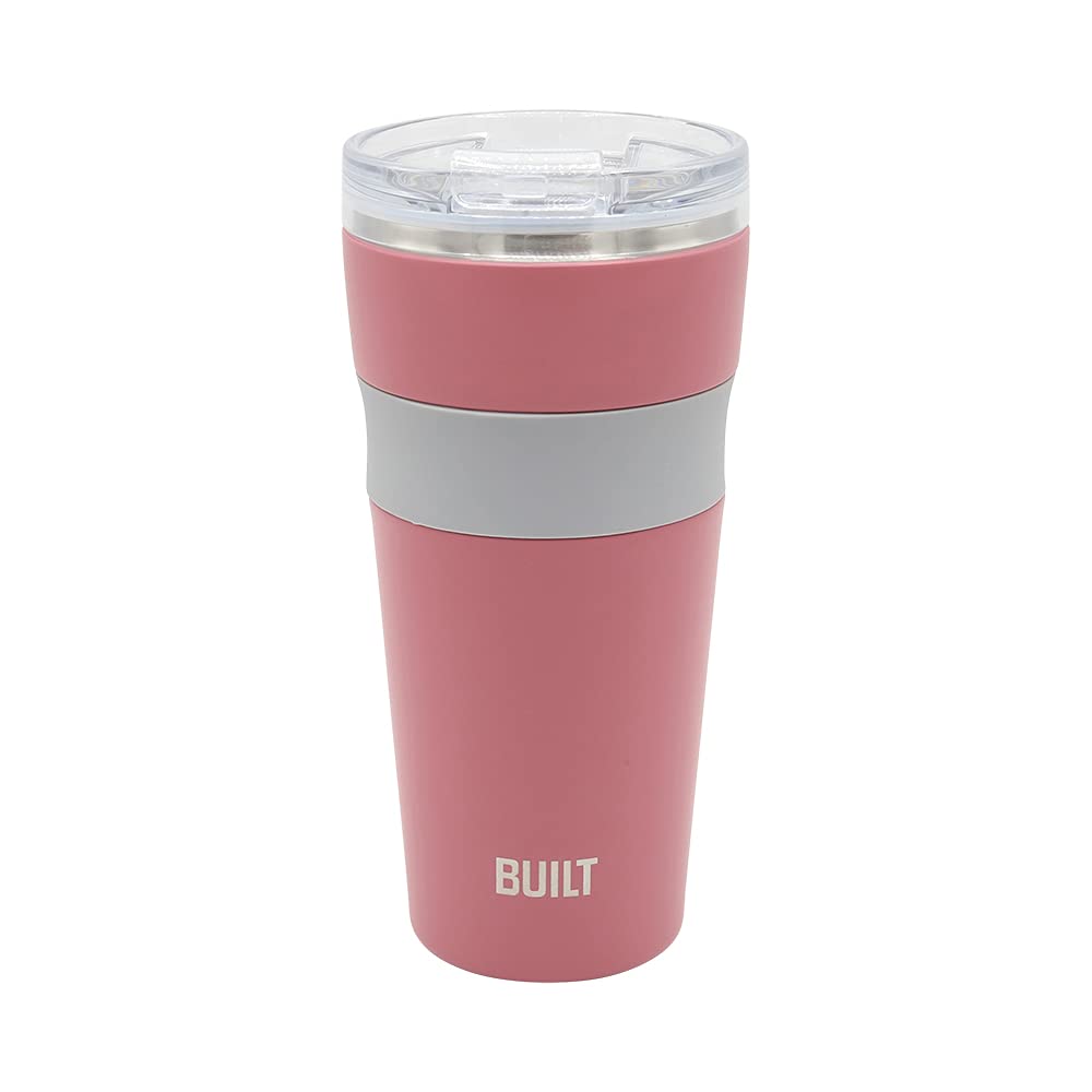 BUILT 24 Ounce Shasta Double Wall Vacuum Insulated Stainless Steel Coffee and Water Tumbler with Easy to Clean Flip to Open Lid, Pink